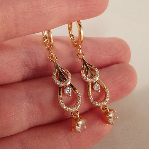 Jewelry | 18k Yellow Gold Filled Elegant Tear Drop Layer Diamond Zircon ...